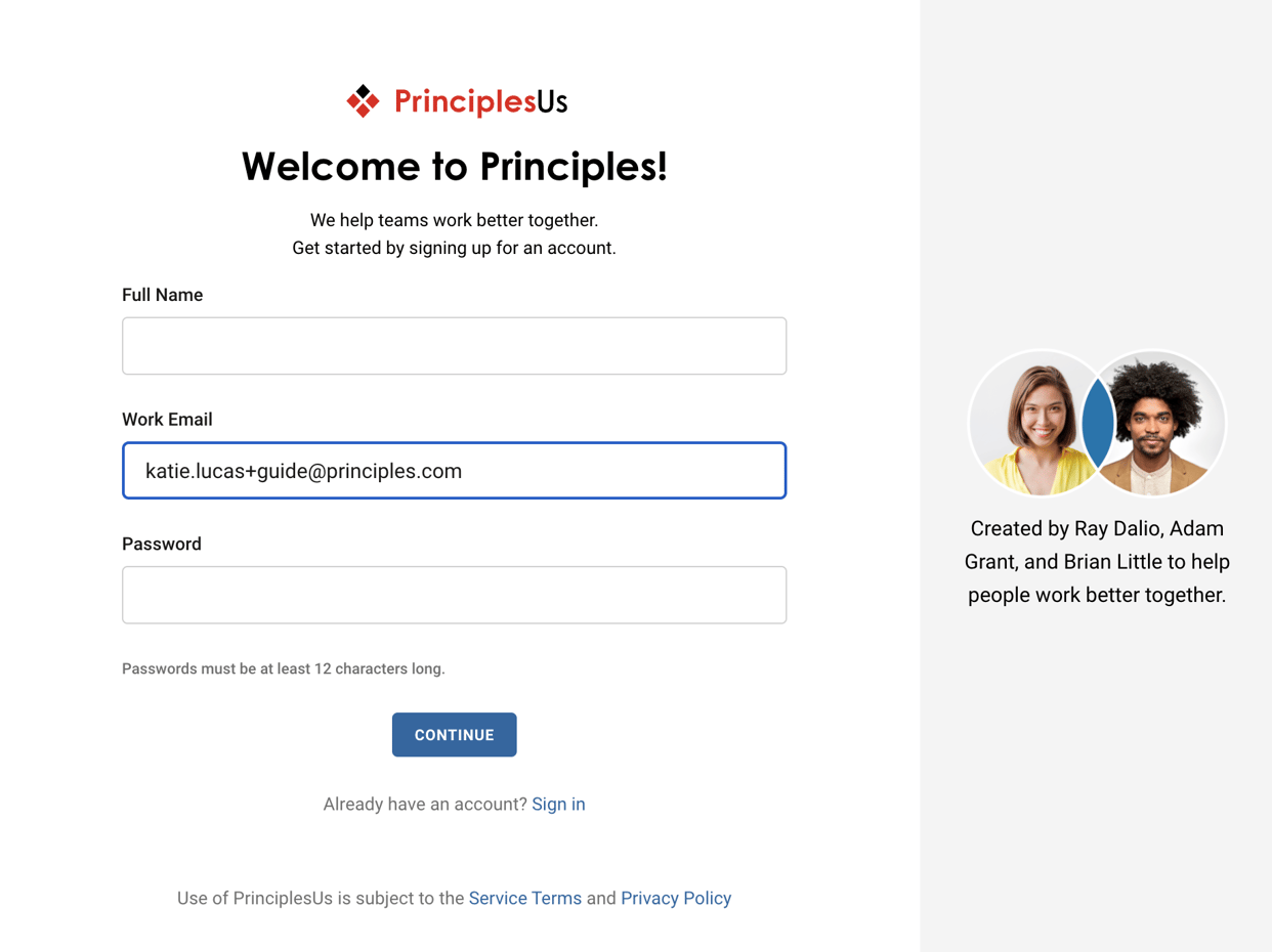 Create a new account for your team