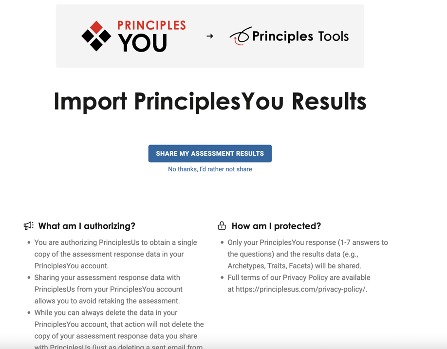 Import my results from PrinciplesYou